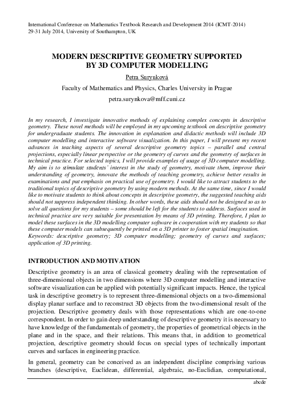(PDF) Modern Descriptive Geometry Supported by 3 D Computer Modelling