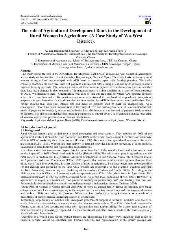 (PDF) The role of Agricultural Development Bank in the Development of ...