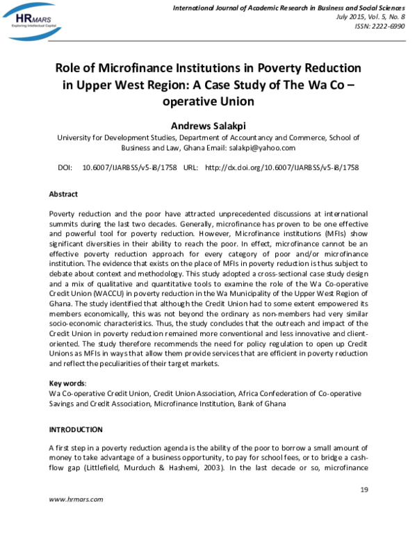 (PDF) Role of Microfinance Institutions in Poverty Reduction in Upper ...