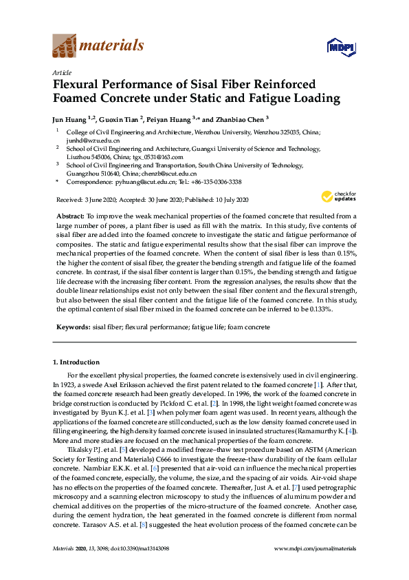 (PDF) Flexural Performance of Sisal Fiber Reinforced Foamed Concrete ...