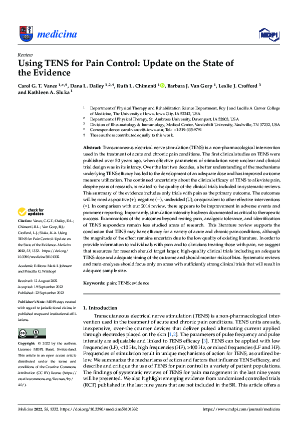 (PDF) Using TENS for Pain Control: Update on the State of the Evidence