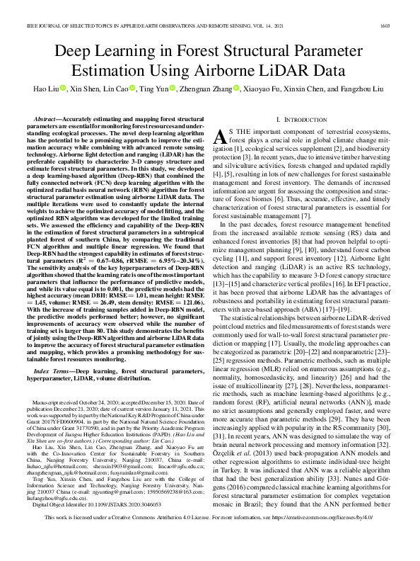 Pdf Deep Learning In Forest Structural Parameter Estimation Using