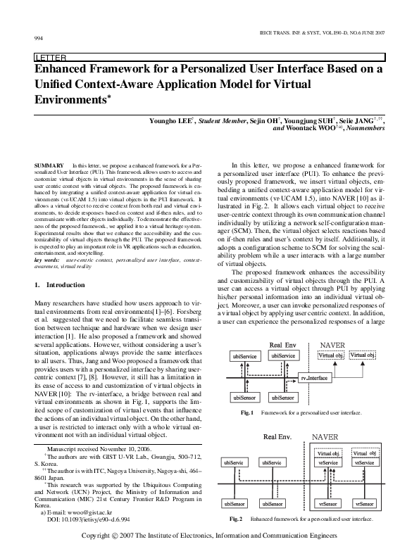Pdf Enhanced Framework For A Personalized User Interface Based On A