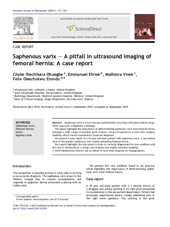 (PDF) Saphenous varix – A pitfall in ultrasound imaging of femoral ...