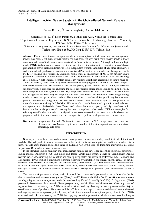 (PDF) Intelligent Decision Support System in the Choice-Based Network Revenue Management