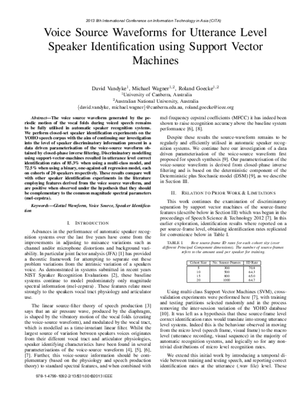 Pdf Voice Source Waveforms For Utterance Level Speaker Identification Using Support Vector