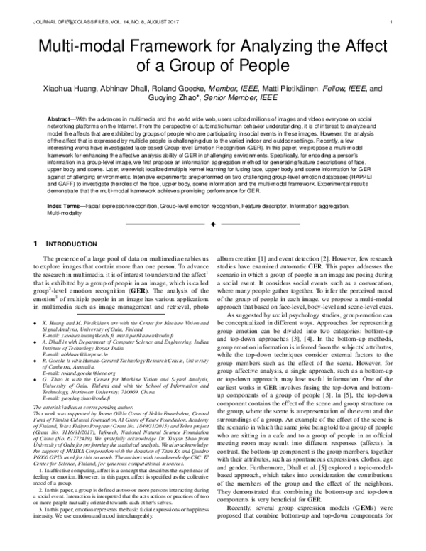 (PDF) Multimodal Framework for Analyzing the Affect of a Group of People