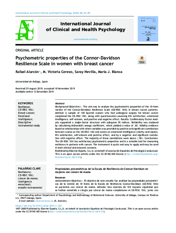 (PDF) Psychometric properties of the Connor-Davidson Resilience Scale ...