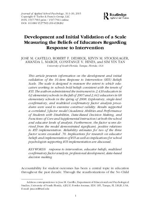 (PDF) Development and Initial Validation of a Scale Measuring the Beliefs of Educators Regarding ...