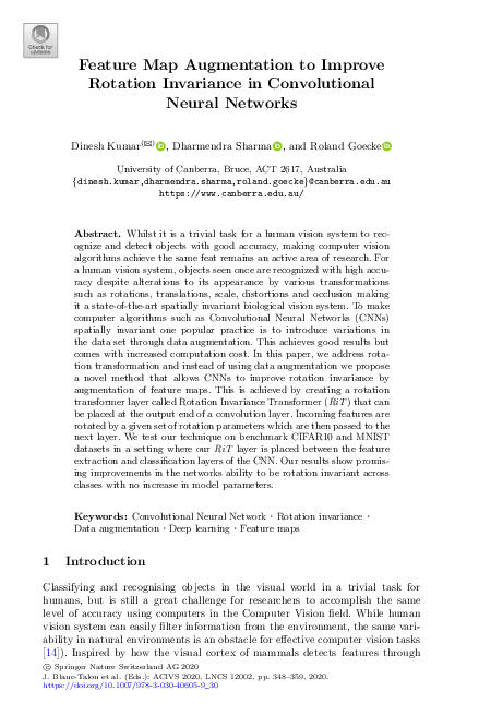Pdf Feature Map Augmentation To Improve Rotation Invariance In Convolutional Neural Networks