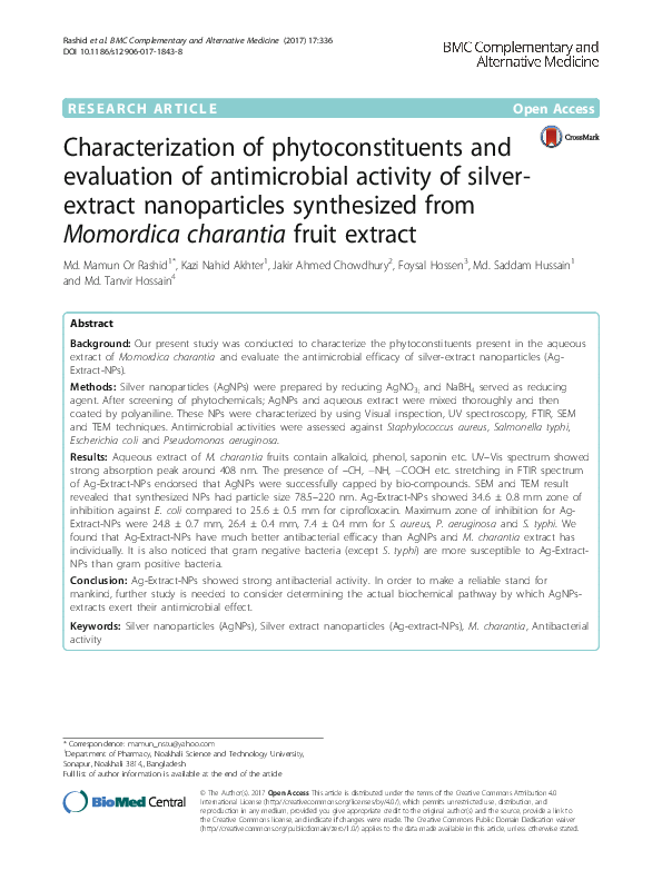 (PDF) Characterization of phytoconstituents and evaluation of antimicrobial activity of silver ...