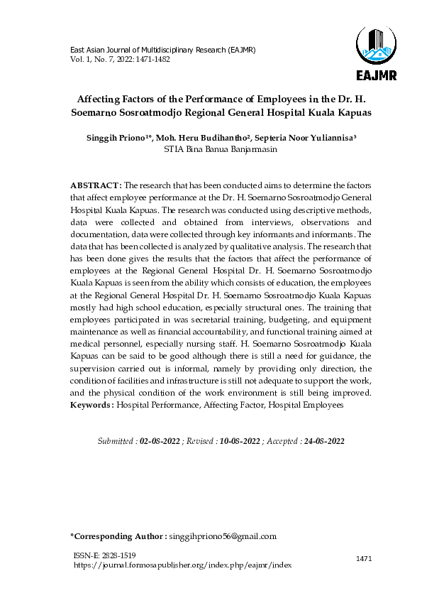 (PDF) Affecting Factors of the Performance of Employees in the Dr. H ...