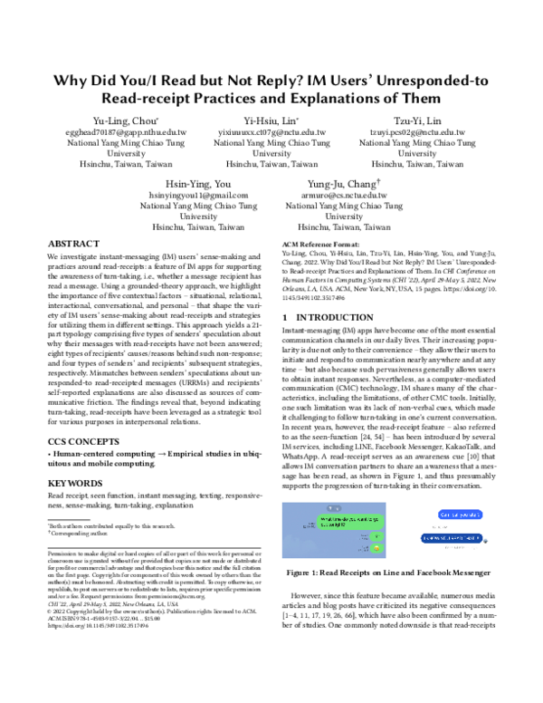 (PDF) Why Did You/I Read but Not Reply? IM Users’ Unresponded-to Read ...