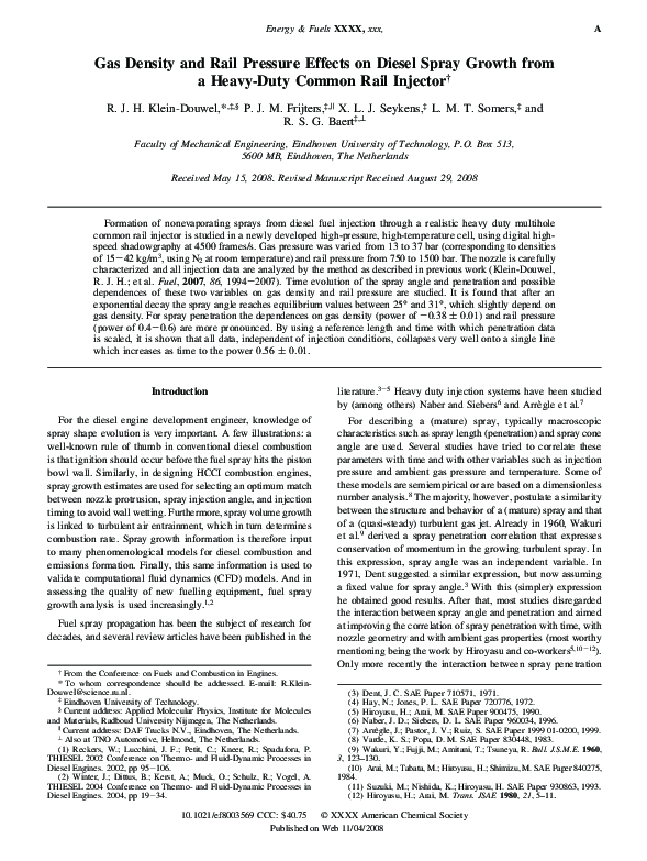 (PDF) Gas Density and Rail Pressure Effects on Diesel Spray Growth from ...
