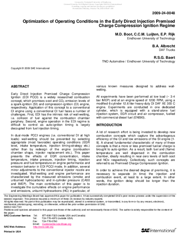 (PDF) Optimization of Operating Conditions in the Early Direct Injection Premixed Charge ...