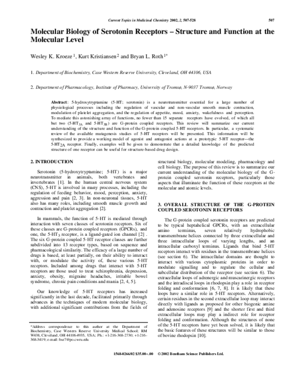 (PDF) Molecular Biology of Serotonin Receptors - Structure and Function at the Molecular Level