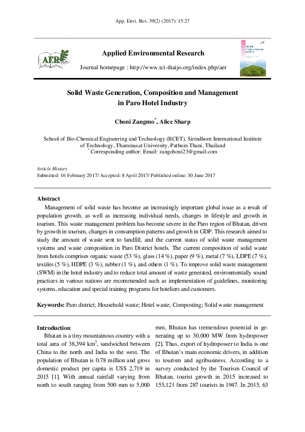 (PDF) Solid Waste Generation, Composition and Management in Paro Hotel ...