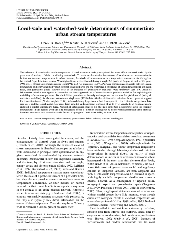 (PDF) Local-scale and watershed-scale determinants of summertime urban ...