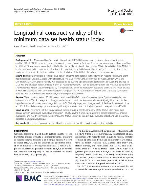 (PDF) Longitudinal construct validity of the minimum data set health ...