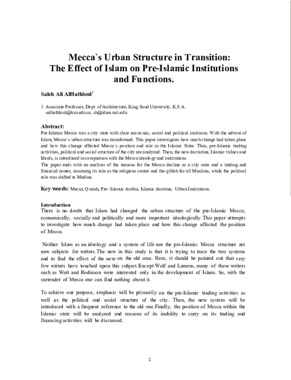 (PDF) Mecca`s Urban Structure in Transition: The Effect of Islam on Pre ...