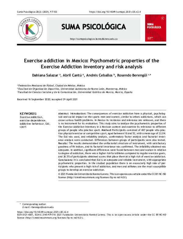 (PDF) Exercise addiction in Mexico: Psychometric properties of the ...