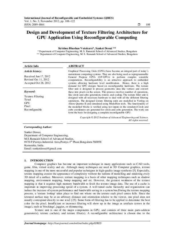 (PDF) Design and Development of Texture Filtering Architecture for GPU Application Using ...