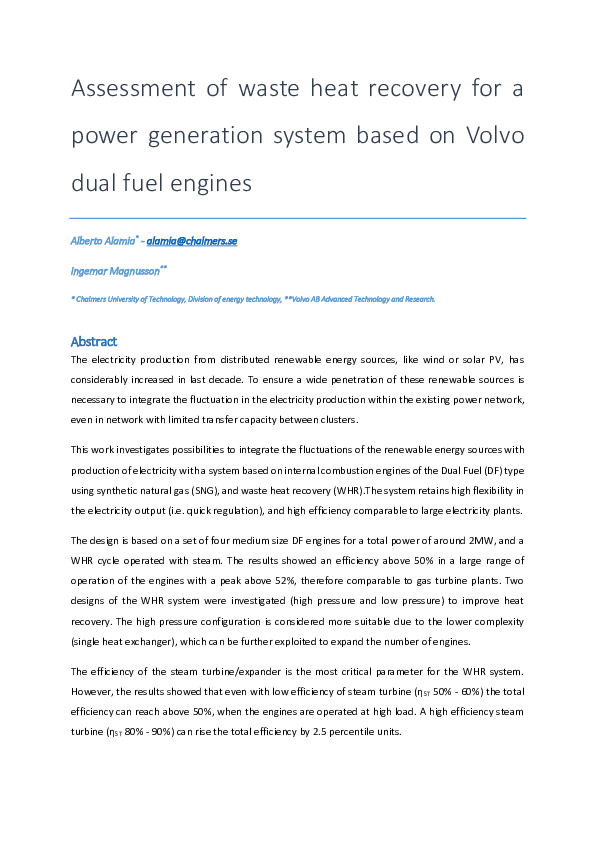 (PDF) Assessment of waste heat recovery for a power generation system ...