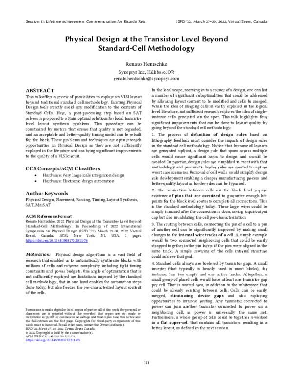 (PDF) Physical Design at the Transistor Level Beyond Standard-Cell ...