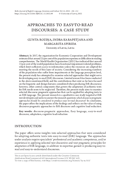 (PDF) Approaches to Easy-To-Read Discourses: a case study