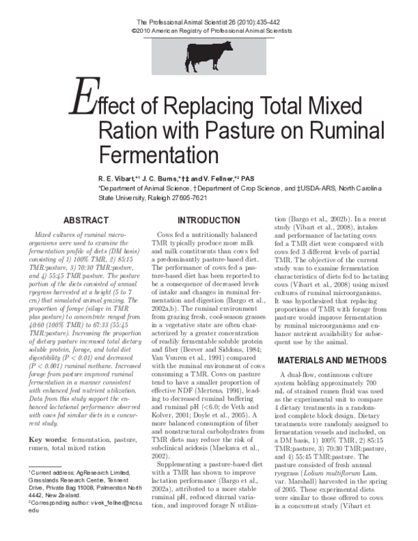 (PDF) Effect of Replacing Total Mixed Ration with Pasture on Ruminal ...