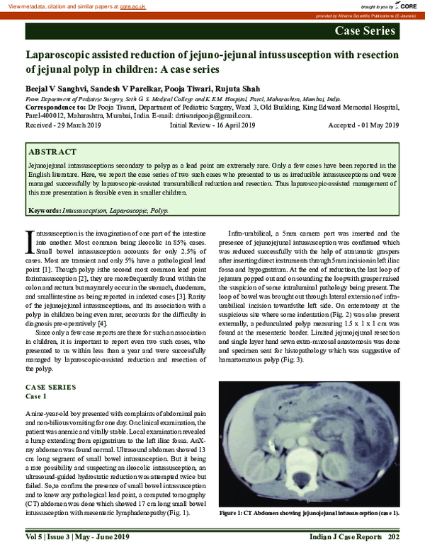 (PDF) Laparoscopic Assisted Reduction of Jejuno-Jejunal Intussusception ...