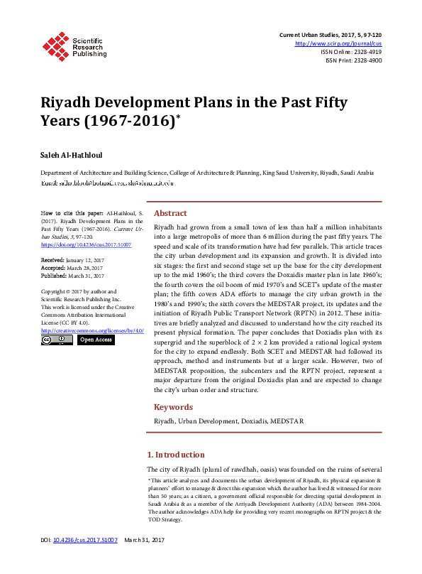 (PDF) Riyadh Development Plans in the Past Fifty Years (1967-2016)