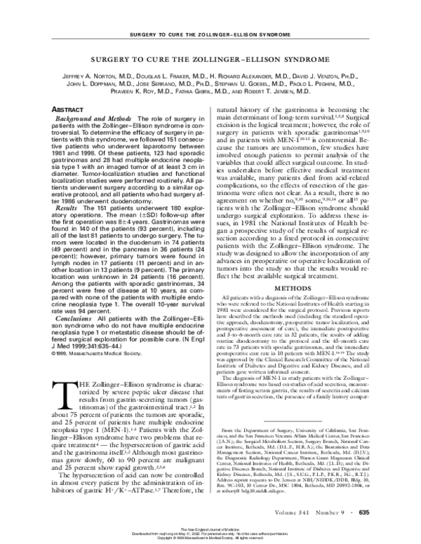 (PDF) Surgery to Cure the Zollinger–Ellison Syndrome
