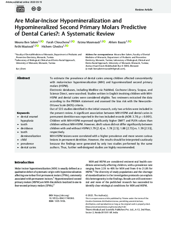 Pdf Mih And Hspm As Predictors Of Dental Caries