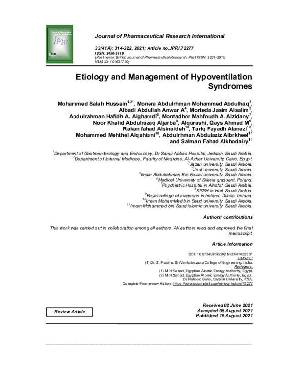 (PDF) Etiology and Management of Hypoventilation Syndromes