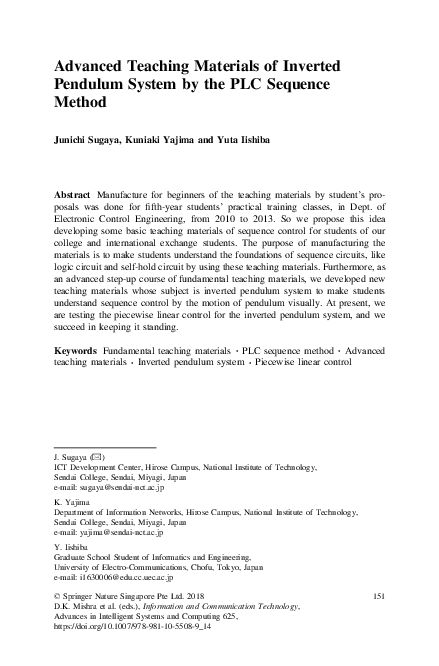 (PDF) Advanced Teaching Materials of Inverted Pendulum System by the PLC Sequence Method