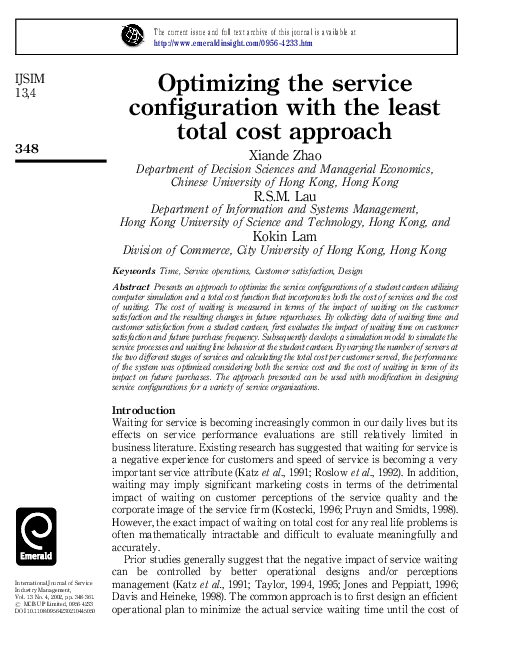 (PDF) Optimizing the service configuration with the least total cost approach