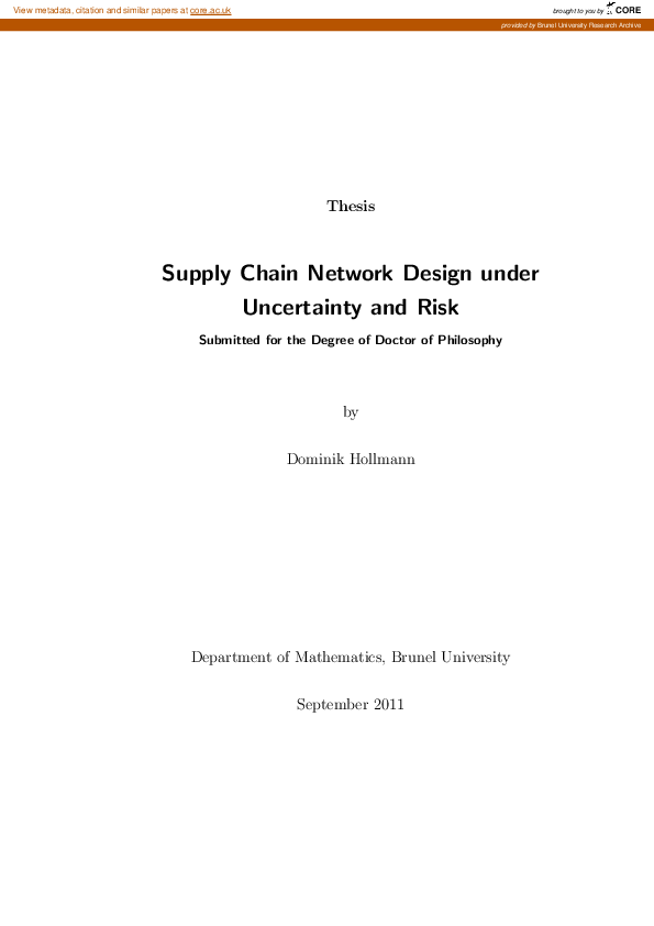 (PDF) Supply Chain Network Design under Uncertainty