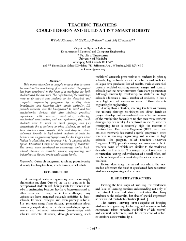 (PDF) Teaching Teachers: Could I Design and Build a Tiny Smart Robot?