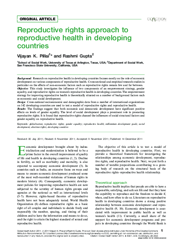 (PDF) Reproductive rights approach to reproductive health in developing ...
