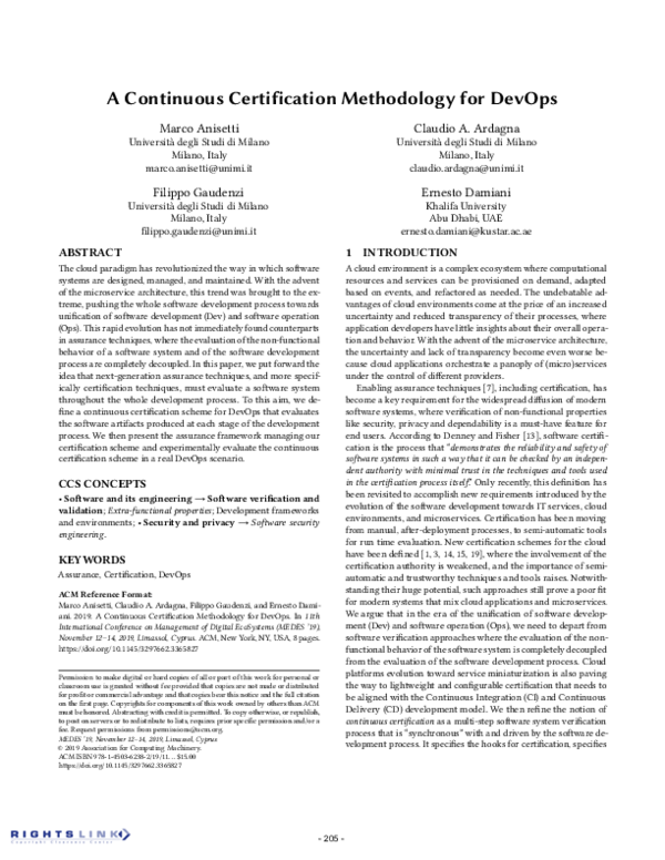 A Continuous Certification Methodology for DevOps