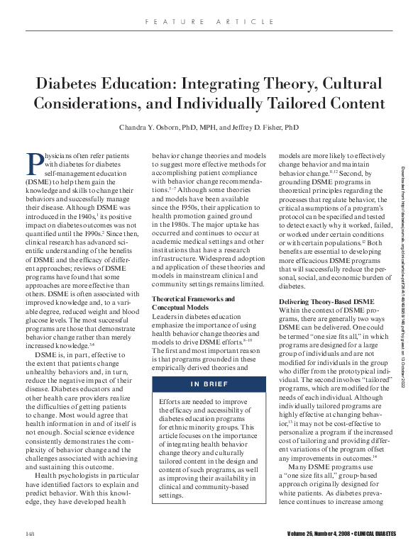 (PDF) Diabetes Education: Integrating Theory, Cultural Considerations ...
