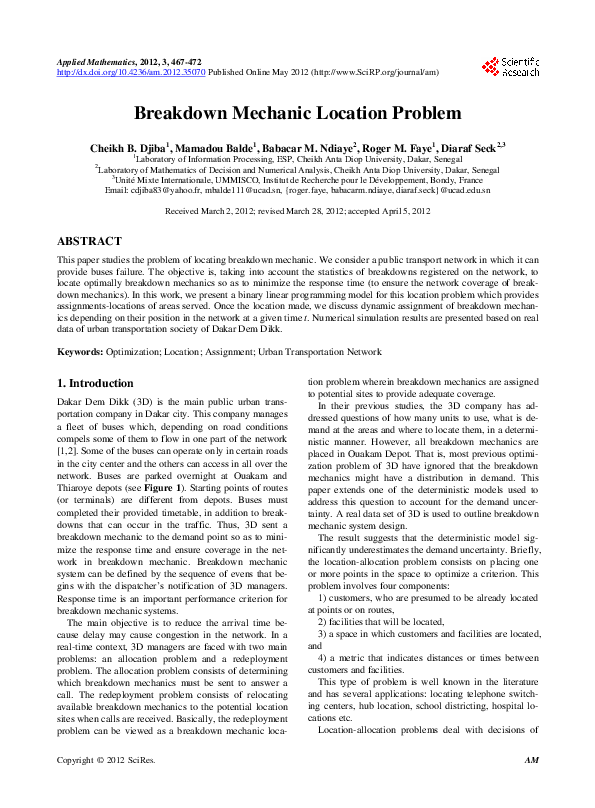 (PDF) Breakdown Mechanic Location Problem