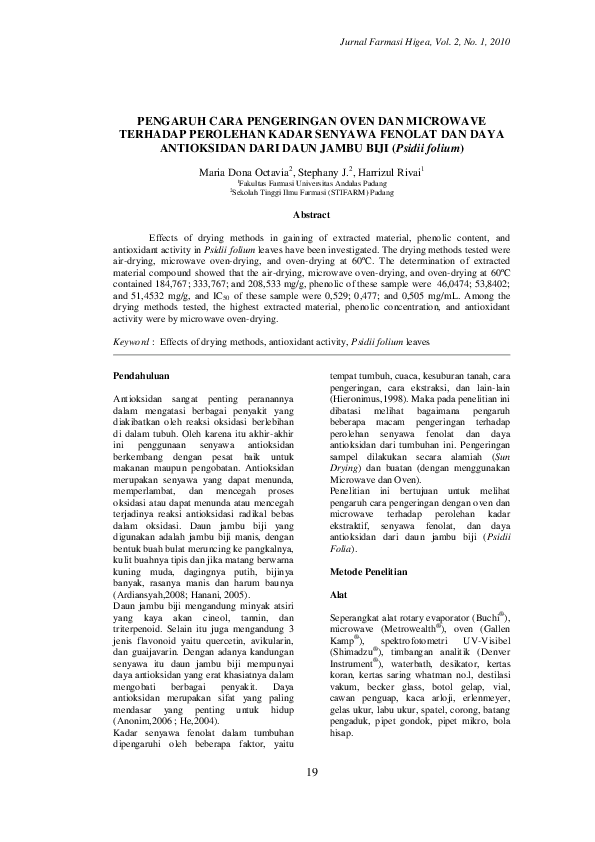 (PDF) Pengaruh Cara Pengeringan Oven Dan Microwave Terhadap Perolehan Kadar Senyawa Fenolat Dan ...