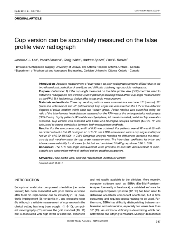 (PDF) Cup version can be accurately measured on the false profile view ...