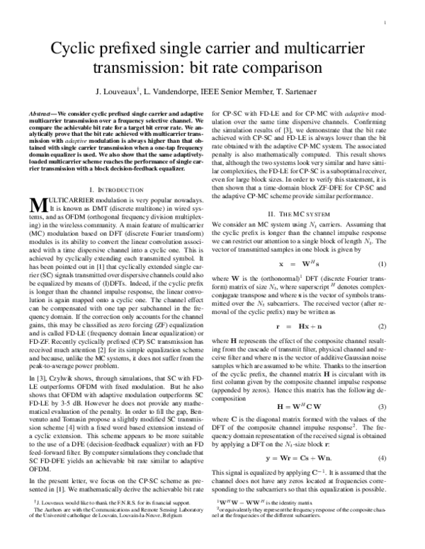 Pdf Cyclic Prefixed Single Carrier And Multicarrier Transmission Bit