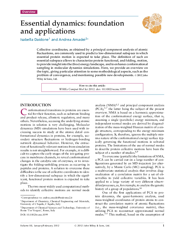 (PDF) Essential dynamics: foundation and applications