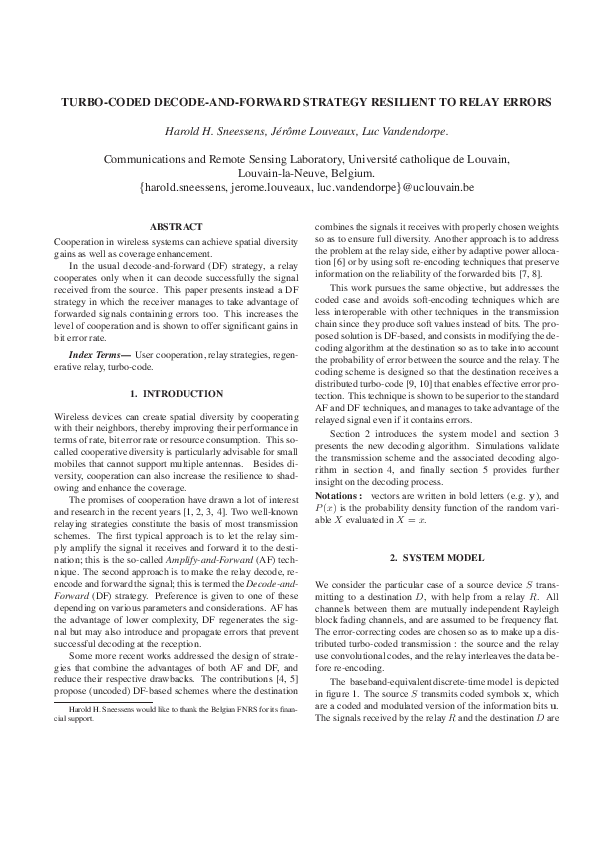 Pdf Turbo Coded Decode And Forward Strategy Resilient To Relay Errors 
