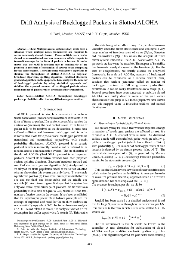 (PDF) Drift Analysis of Backlogged Packets in Slotted ALOHA