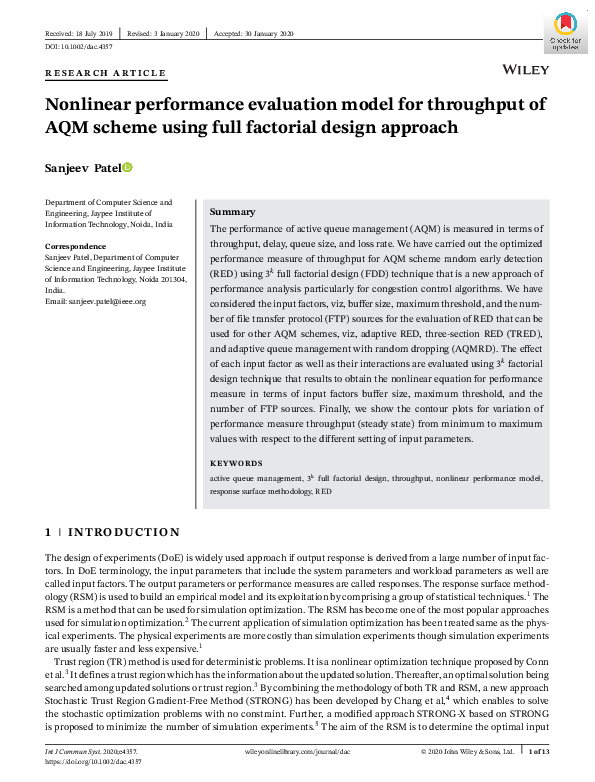 (PDF) Nonlinear performance evaluation model for throughput of AQM ...
